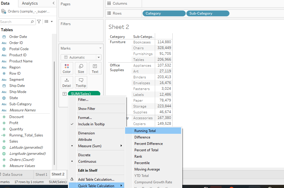 How to Find Running Total in Tableau?